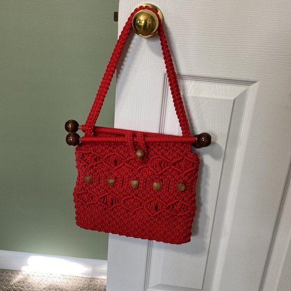 Vintage | Bags | Red Macrame Purse | Poshmark
